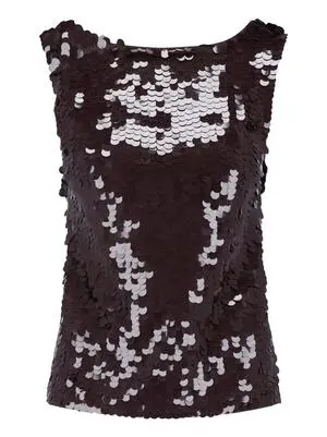PAROSH Sequined Stretch Polyamide Top - Brown