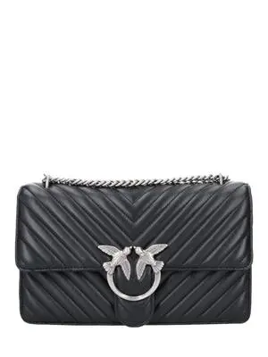 Pinko Quilted Leather Mini Shoulder Bag With Metal Chain Strap - Black