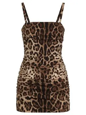 Dolce & Gabbana Leopard Print Ruched Mini Dress - Marrone