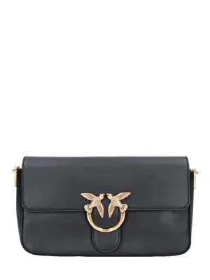 Pinko Leather Flap Crossbody Bag With Turn Lock Closure - Black