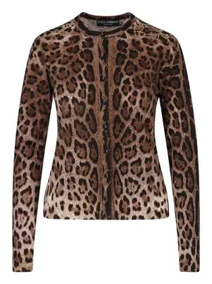 Dolce & Gabbana Leopard Print Virgin Wool Cardigan - Brown