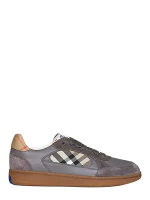 Burberry Leather Lace-up Sneakers With Equestrian Knight Detail - Grigio