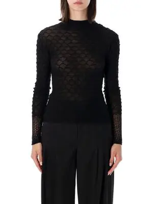 LANVIN LANVIN Textured Sheer Knit Mock Neck Top Nero