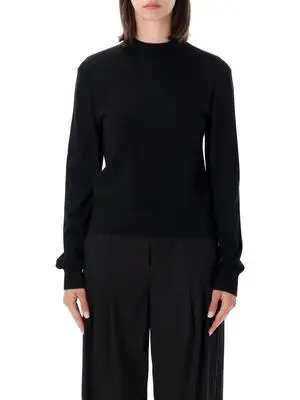 LANVIN Merino Wool Knit Sweater With Ribbed Details - Nero