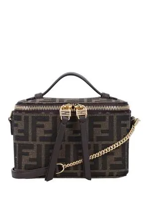 Fendi Mini Ff Jacquard Vanity Bag With Calf Leather Trims - Brown Ebony