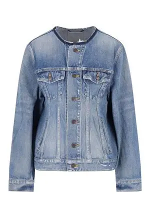 Balenciaga Cotton Jacket With Cowhide Trim - Blue