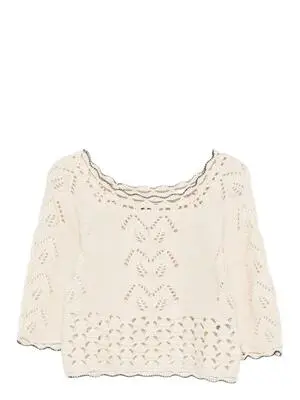 MARANT ETOILE Lua Cropped Crochet Knit Top - Beige