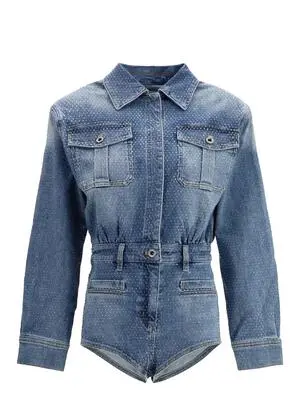 SELF-PORTRAIT Embellished Denim Jumpsuit - Blue
