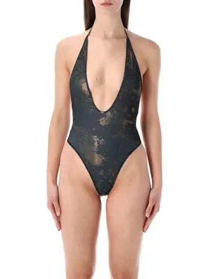 DIESEL® Halterneck Plunge Swimsuit - Black