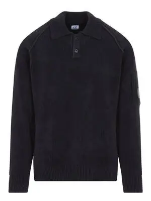 C.P. COMPANY Cp Company Men's Chenille Polo Sweater Blue