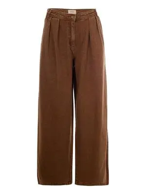 SESSUN Cotton Pleated Wide-leg Trousers - Toffee