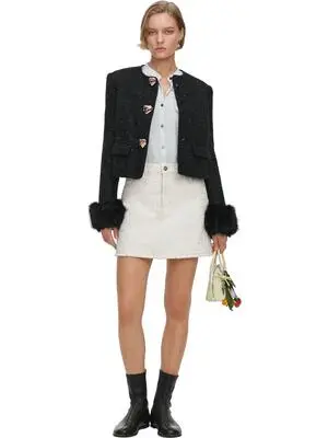 SELF-PORTRAIT Boxy Snap-front Jacket With Detachable Faux Fur Trim - Nero