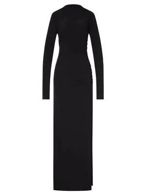 Andamane Long-sleeve Ruched Maxi Dress With Side Slit - Nero