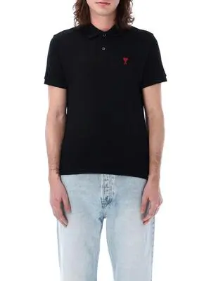 AMI Paris Of Coeur Cotton Polo Shirt With Two-button Placket - Nero