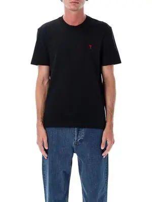 AMI Paris Organic Cotton Mini Logo Classic Fit T-shirt With Red Heart Embroidery - Nero