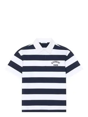 GIVENCHY Givenchy Long-Sleeve Striped Cotton Polo With Button-Down Collar, Size M