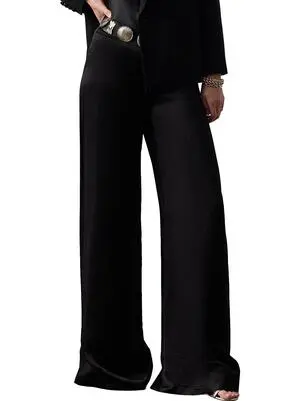 Ralph Lauren Daria Washed Satin Palazzo Pants - Black