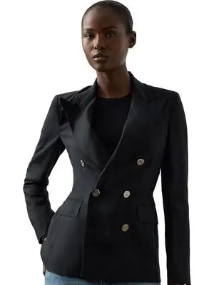Ralph Lauren Camden Double-breasted Linen Blazer - Black