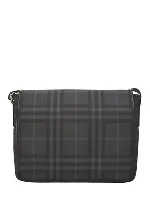 Burberry Burberry Smoked Check Canvas Messenger Bag With Leather Trim Black
