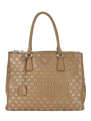 Prada Calfskin Grommet Galleria Tote - Beige