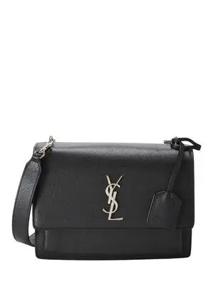 Saint Laurent Grainy Leather Sunset Shoulder Bag - Black