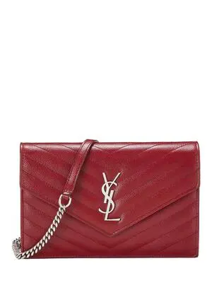 Saint Laurent Grained Calfskin Envelope Wallet On Chain - Red