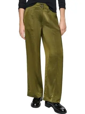 Dkny Wide Leg Glazed Pants - Dark Olive