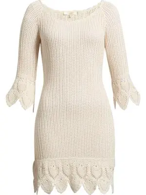 LoveShackFancy Krisella Mixed Stitch Cotton Sweater Mini Dress - Ivory