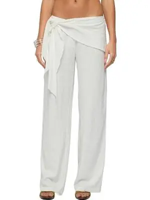EDIKTED Suki Belted Sarong Cotton & Linen Pants - White