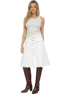 BELLE & BLOOM Button Front Denim Midi Skirt - White