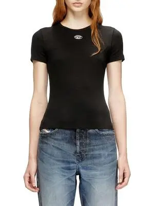 DIESEL® Metallic Oval D Cutout Rib T-shirt - Black