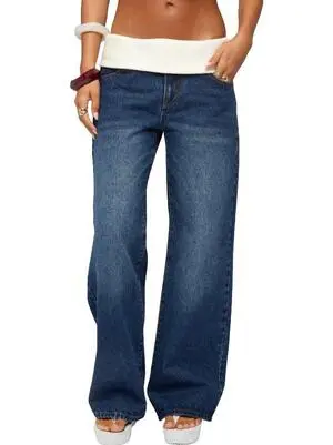 EDIKTED Knit Foldover Baggy Jeans - Medium-blue-washed