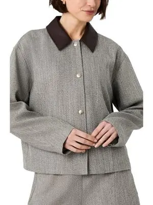 French Connection Herringbone Jacket With Contrast Collar - Speckled Herringbone