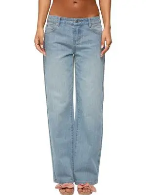 EDIKTED Cresida Low Rise Straight Leg Jeans - Light-blue-washed