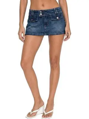 EDIKTED Rae Denim Miniskort - Medium-blue