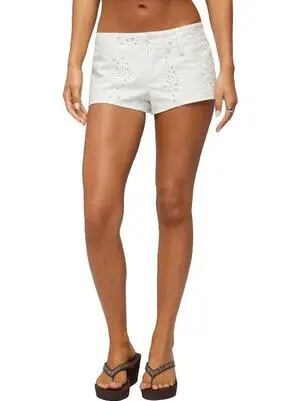 EDIKTED Wynell Cotton Eyelet Shorts - White