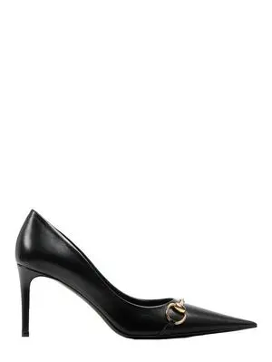 Gucci Donna Leather Pointed Toe Stiletto Pumps With Horsebit Detail - Black