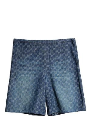 Gucci Gg Chambray Cotton Denim Shorts - Blue