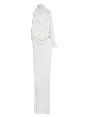 Gucci Draped Long Sleeve Viscose Jersey Dress - White