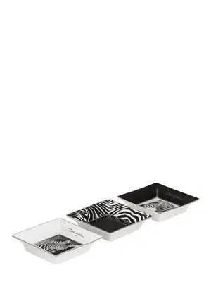 Dolce & Gabbana Set Of 3 Porcelain Trinket Trays With Zebra Motif - Multicolor