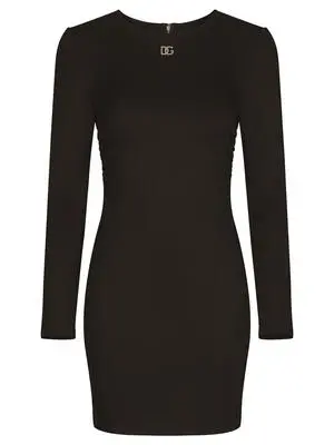 Dolce & Gabbana Milano Rib Knit Long Sleeve Mini Dress - Black