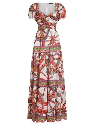 Dolce & Gabbana Long Batiste Dress With Carretto Print - Multicolor