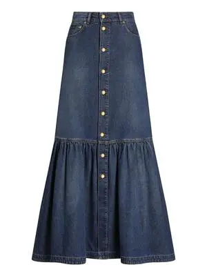 Dolce & Gabbana Maxi Denim Skirt With Button Front - Multicolor