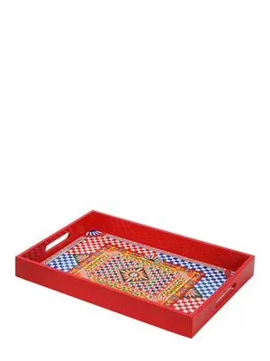 Dolce & Gabbana Wooden Lacquered Serving Tray With Embossed Logo - Multicolor