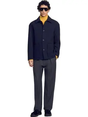 Sandro Virgin Wool Worker Jacket - Midnight Blue