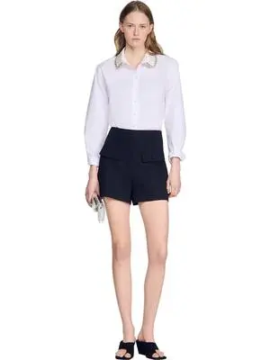 Sandro Cropped Jewel Collar Shirt - White