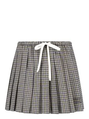 Miu Miu Mini Tartan Skirt With Ruffled Design And Embroidered Logo - Gray