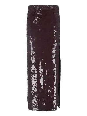 P.a.r.o.s.h Maxi Skirt With Sequins And Side Slit - Brown