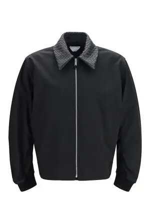 Bottega Veneta Padded Technical Nylon Jacket With Intrecciato Collar - Black