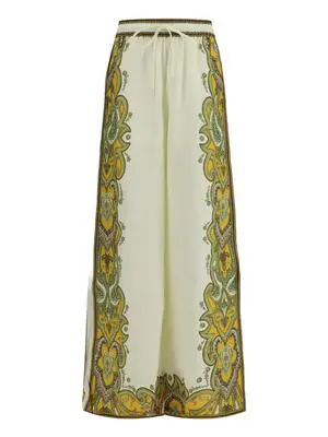 ALEMAIS ALEMASIS Porter Paisley Print Wide-Leg Linen Pants Cream